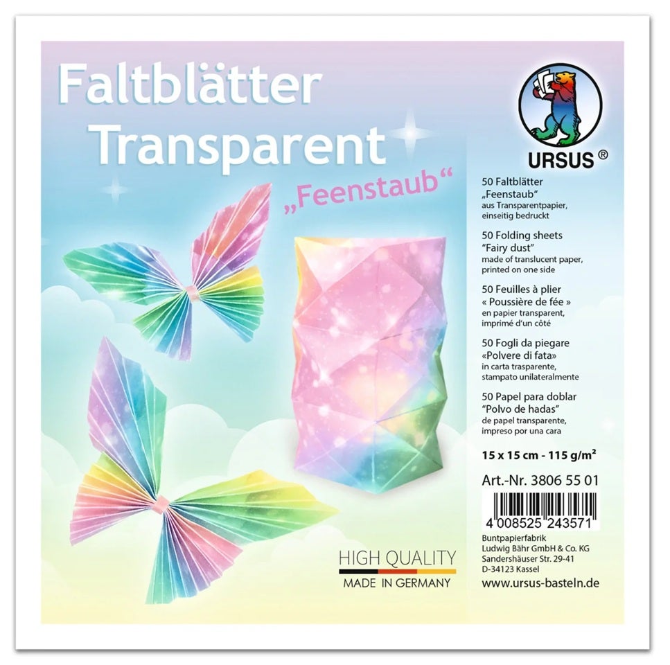 URSUS Transparent Rainbow Fairy Dust Origami Folding Paper - 50 Sheets ...